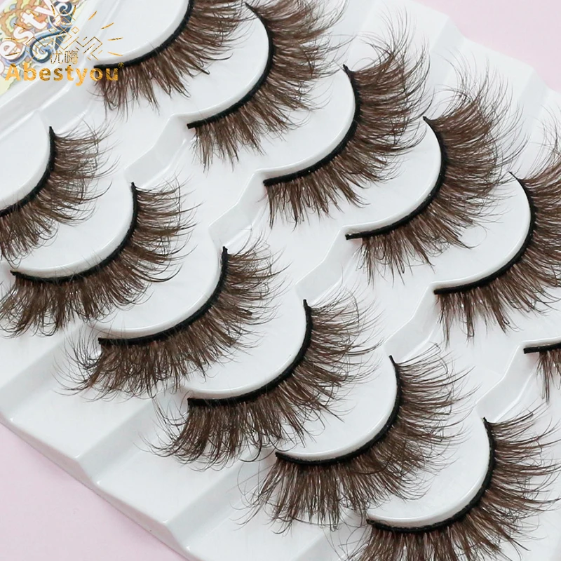 Abestyou Brand Premium 8D 6/7pairs Brown Colored Fluffy Messy Wispy ...