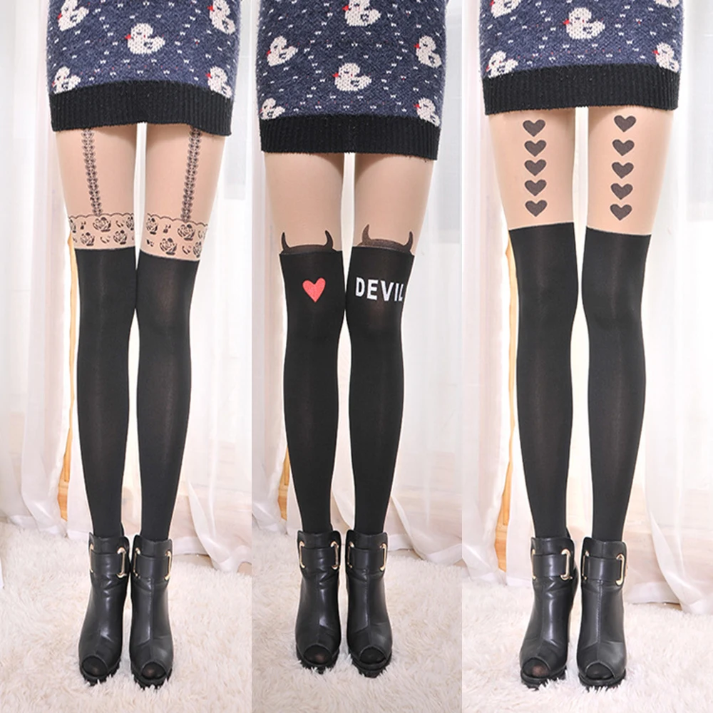 Collants japonais Kawaii à imprimé de dessin animé pour femmes, bas à ...