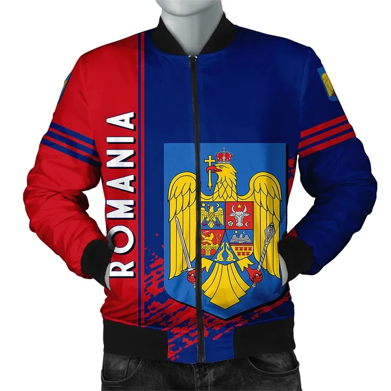 2024-Newest-Romania-Flag-Pattern-Mens-Bomber-Jackets-Daily-Casual ...