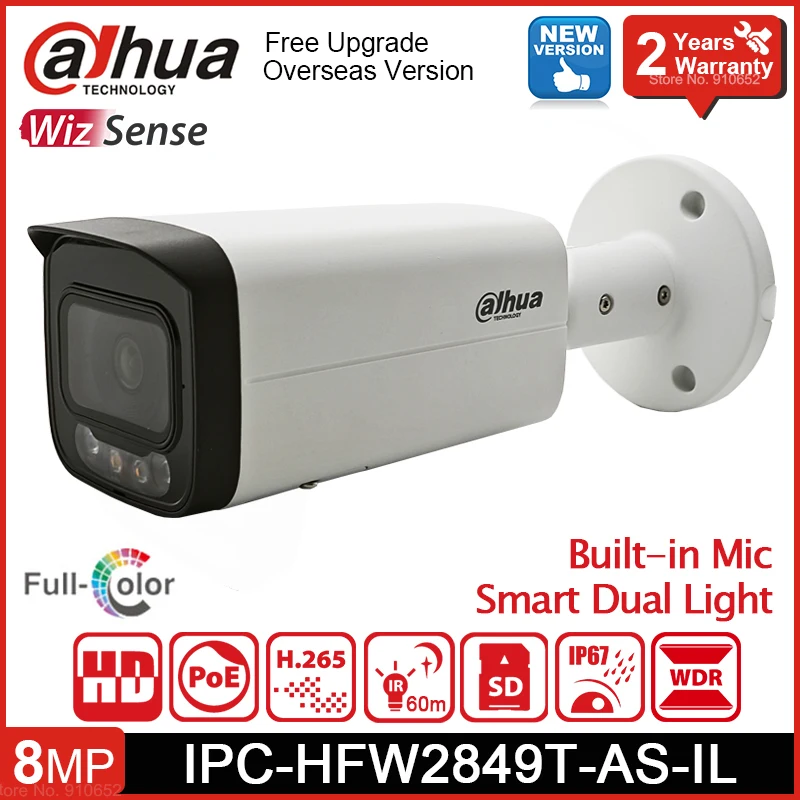 Dahua IPC-HFW2849T-AS-IL 8MP Smart Dual Light Full-Color IR 60m Bullet WizSense Network IP ...