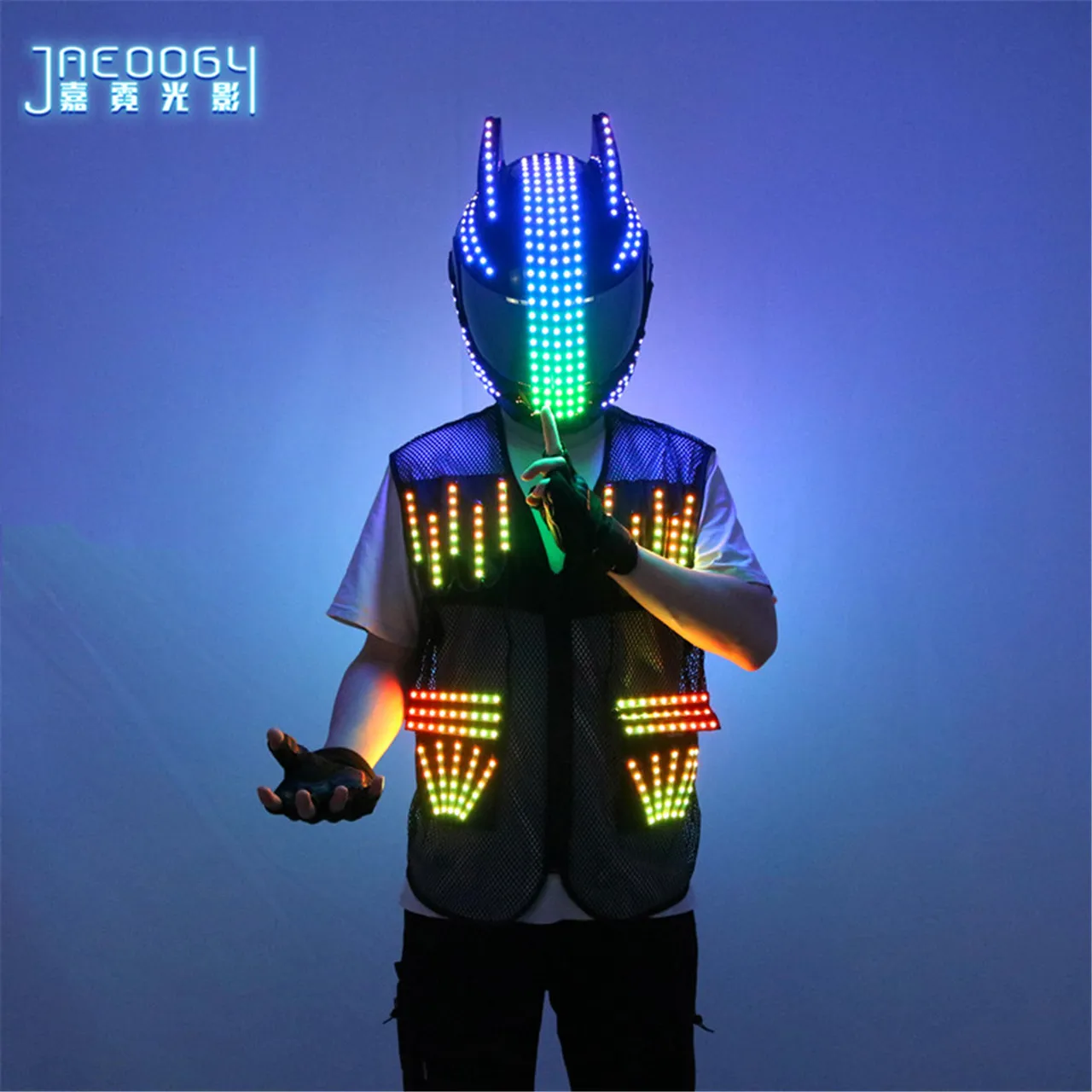 Colourful-Luminous-Costume-Waistcoat-Cyberpunk-Light-up-Helmet-Suitable ...