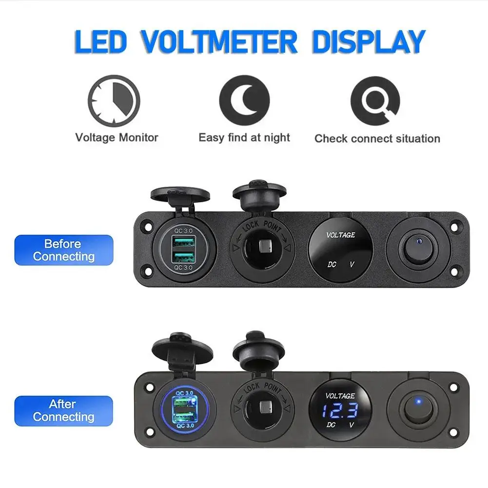 4-in-1-Car-Charger-Outlet-Socket-Panel-3-0-12V-Dual-Power-Cigarette-USB ...