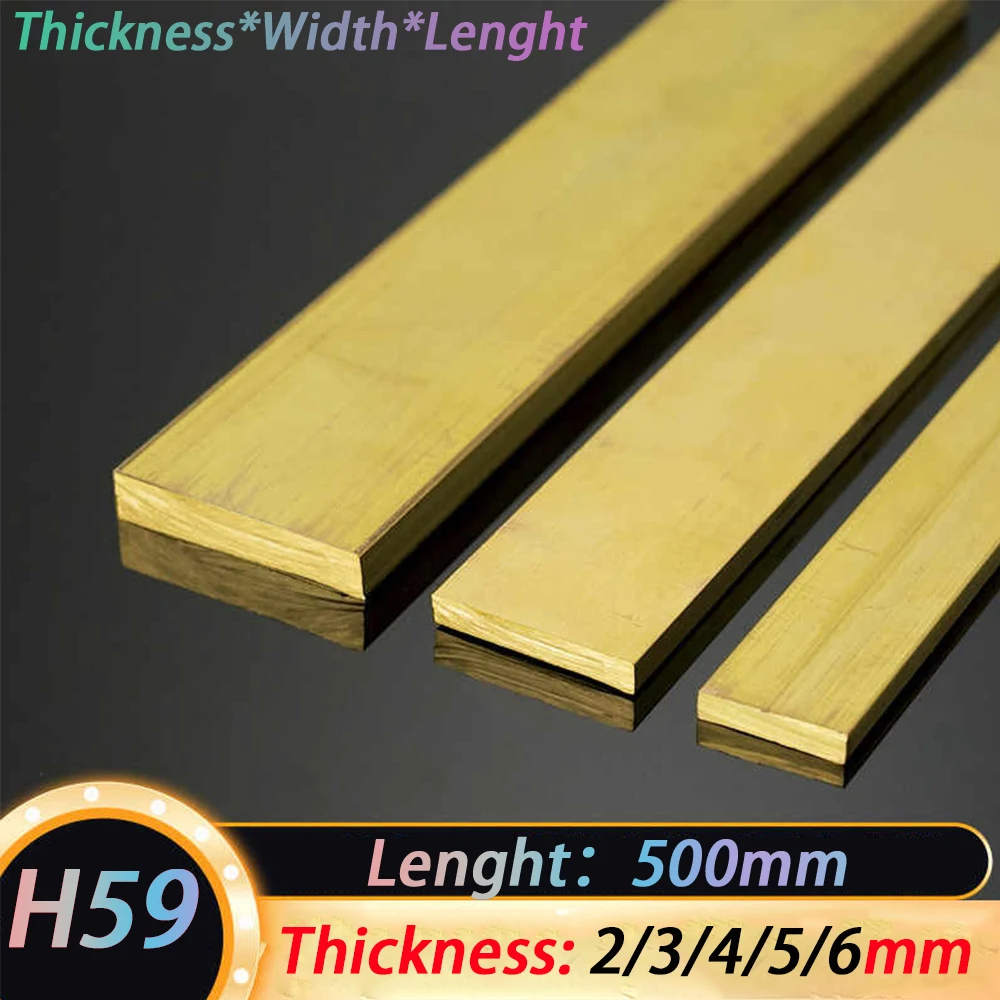 1Pcs L/500mm H59 Brass Flat Bar Plate Row Strip Thickness 2mm 3mm 4mm ...