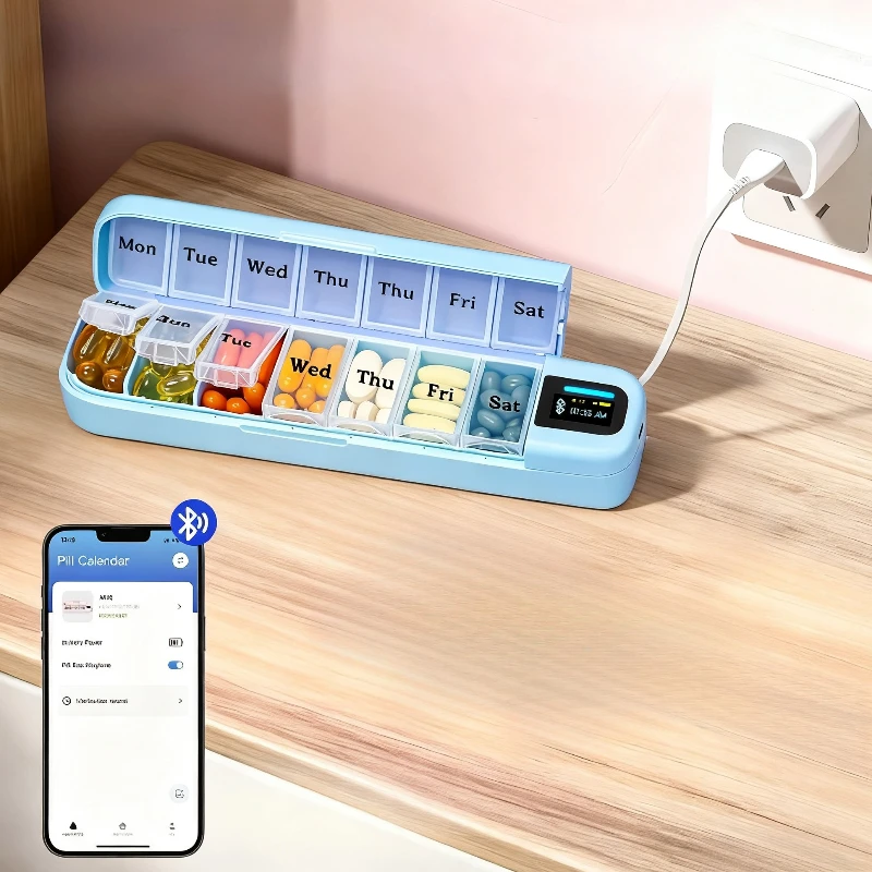7-Day Smart Pill Box - Bluetooth Medication Organizer with Reminder ...