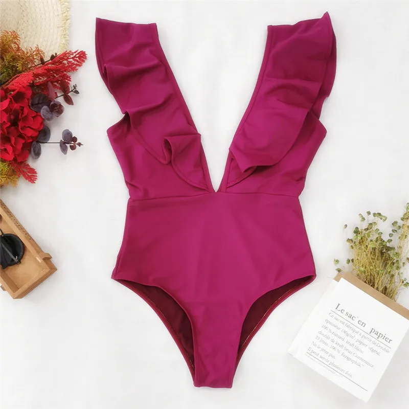 Sexy Ruffle Printed Push Up Sexy Deep V Neck Swimwear Female 2023 New ...