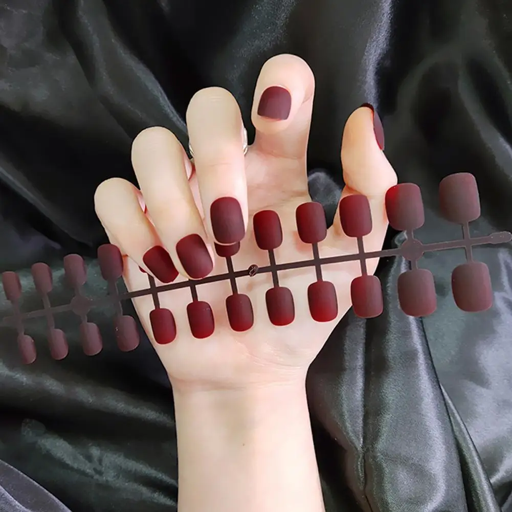 24PCS-Short-Nail-Pieces-Matte-Frosted-Solid-Color-Full-Cover-False ...