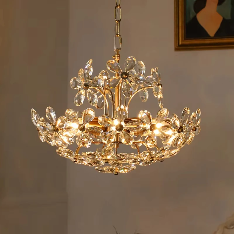 French Romantic Petal Crystal Chandeliers For Living Room Pastoral ...