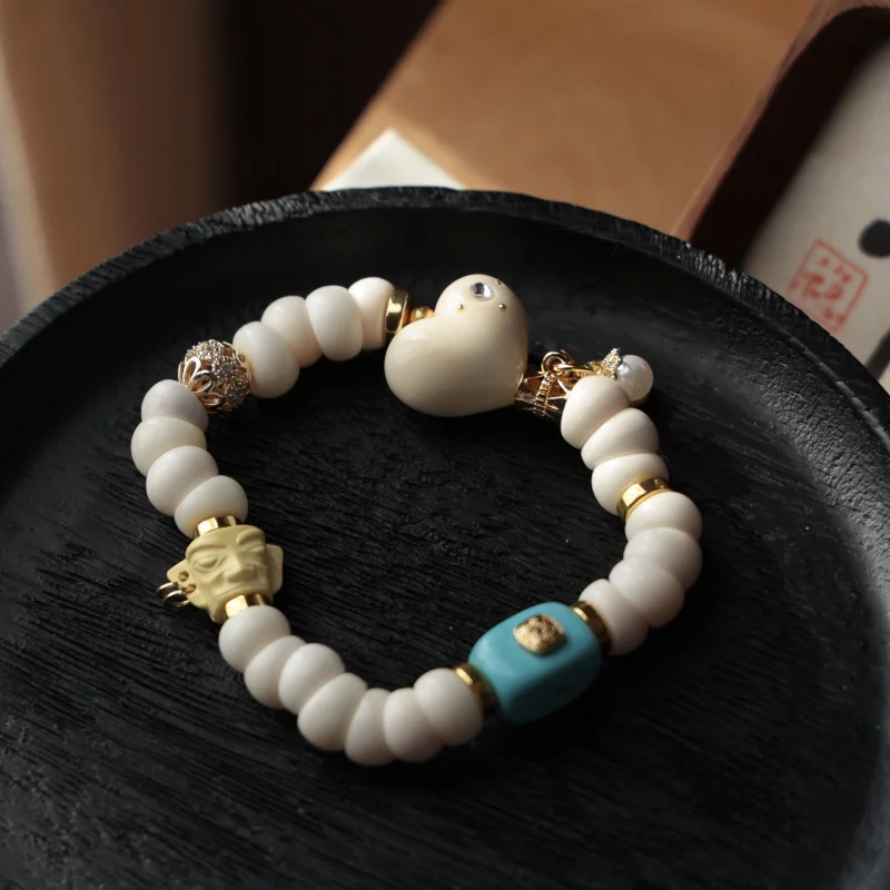 Ox Bone Large Intestine Paired With Ivory Inlaid Peach Bracelet Hand ...