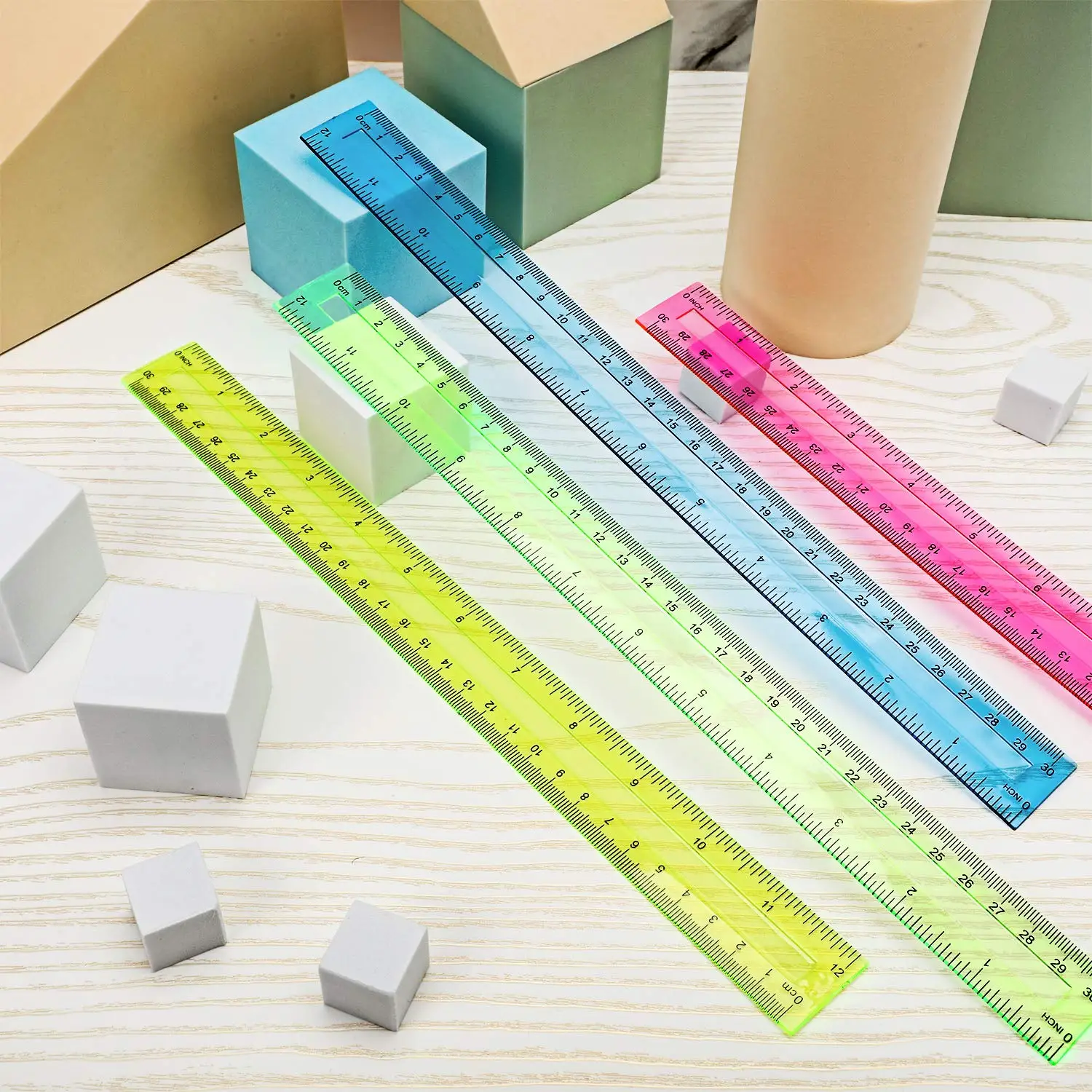 4Pcs-Pack-Colorful-Transparent-Plastic-Straight-Rulers-30cm-Kawaii ...