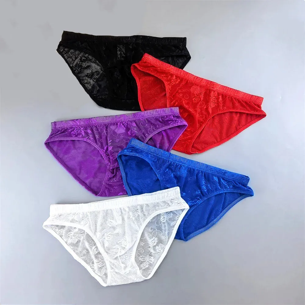 Hommes Sexy Jacquard dentelle slips transparents mâle U poche culotte ...
