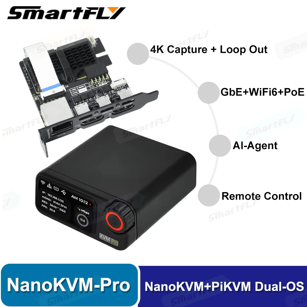 Sipeed NanoKVM-Pro 4K IP KVM ミニリモートサーバーコントロール AX630C SOC GbE WiFi 6 PoE ...