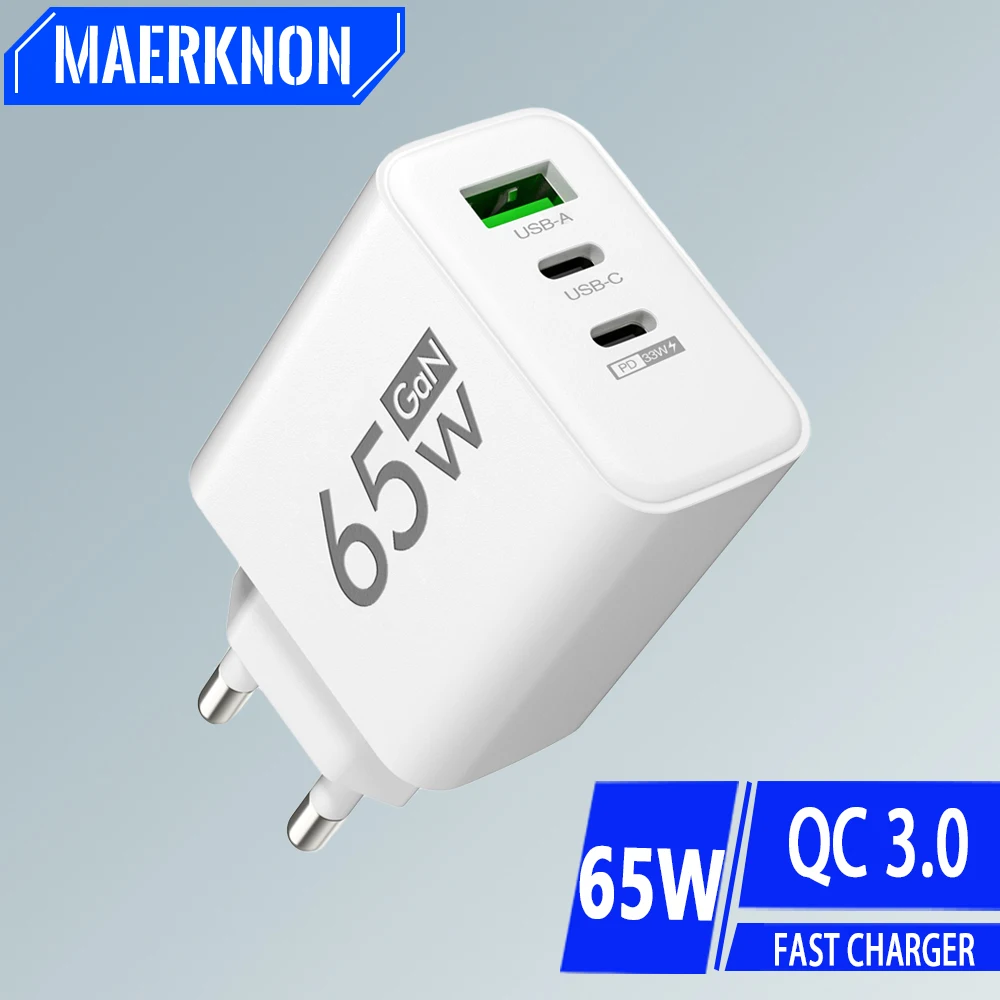 65 W 3 Ports USB GaN Ladegerät QC3.0 PD Typ Schnelle Lade EU/Us-stecker ...
