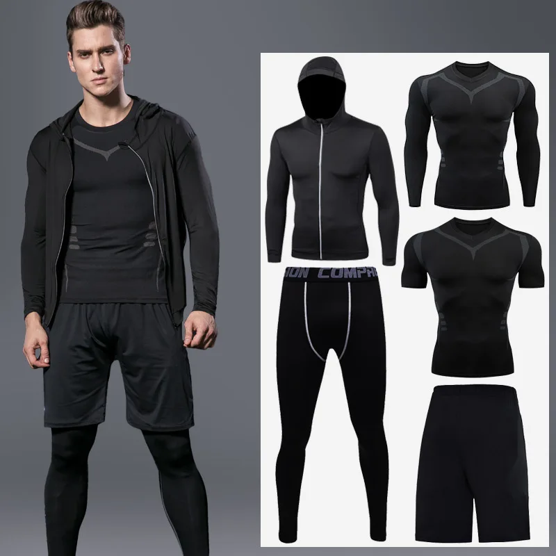 5pcs-Set-Men-Tracksuit-Gym-Sport-Set-Training-Jogging-Suit-Running ...