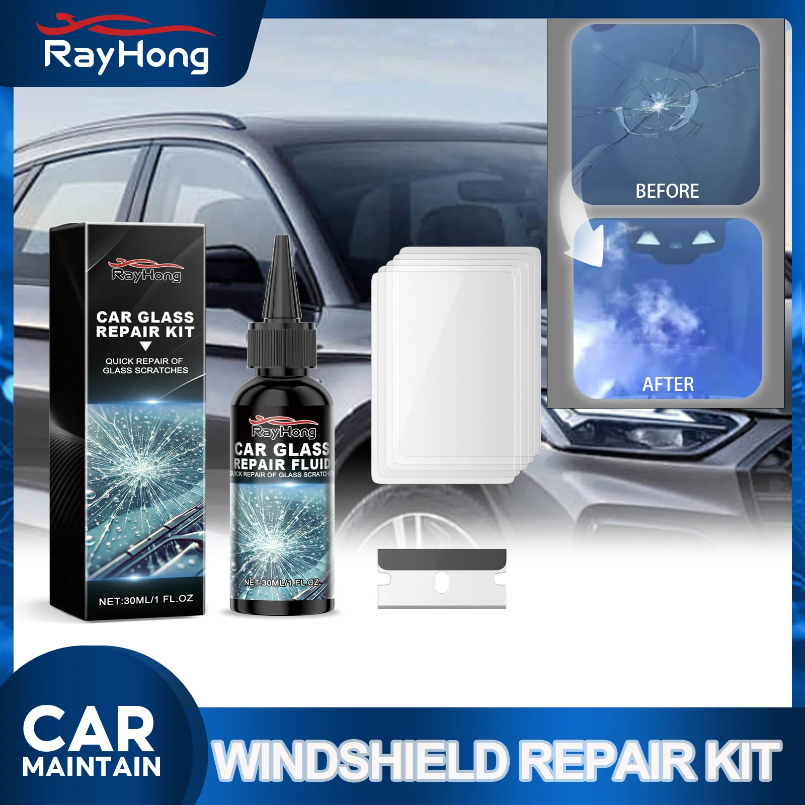 Windshield Repair Crack Fix Glass Resin UV Cure 5 Minute Fast Set Stop ...