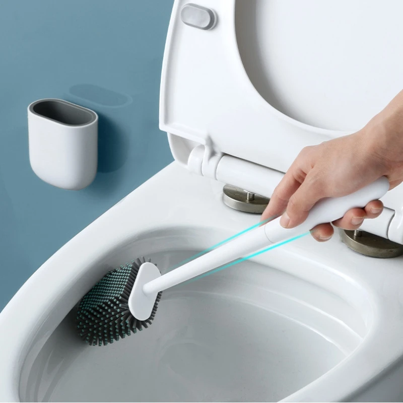 Mini Toilet Brush Wall Mounted Silicone Cleaning Flat Brush With Long ...