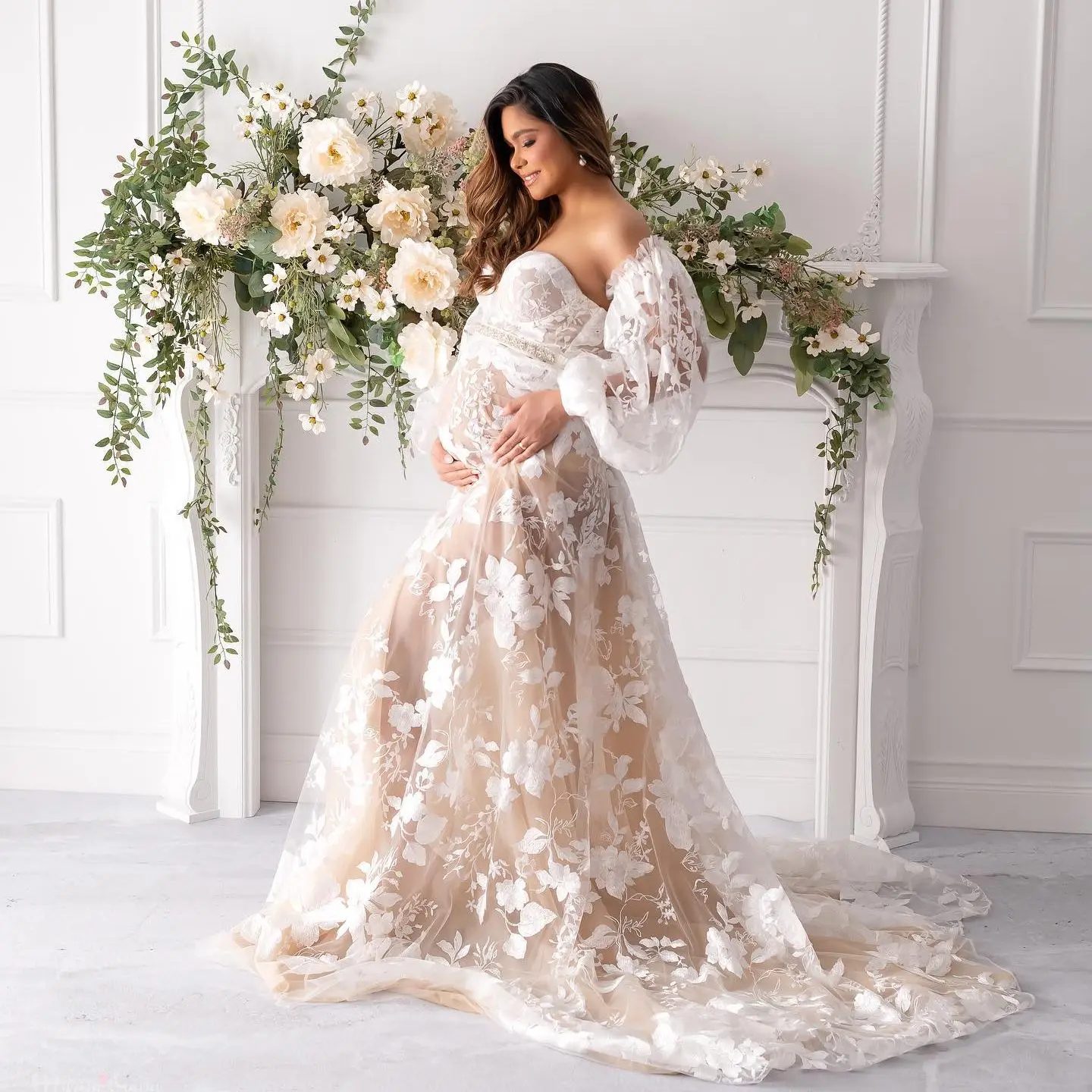 Bohemian-Lace-Maternity-Robes-for-Photo-Shoot-Fotos-Gowns-Long-Sleeve ...