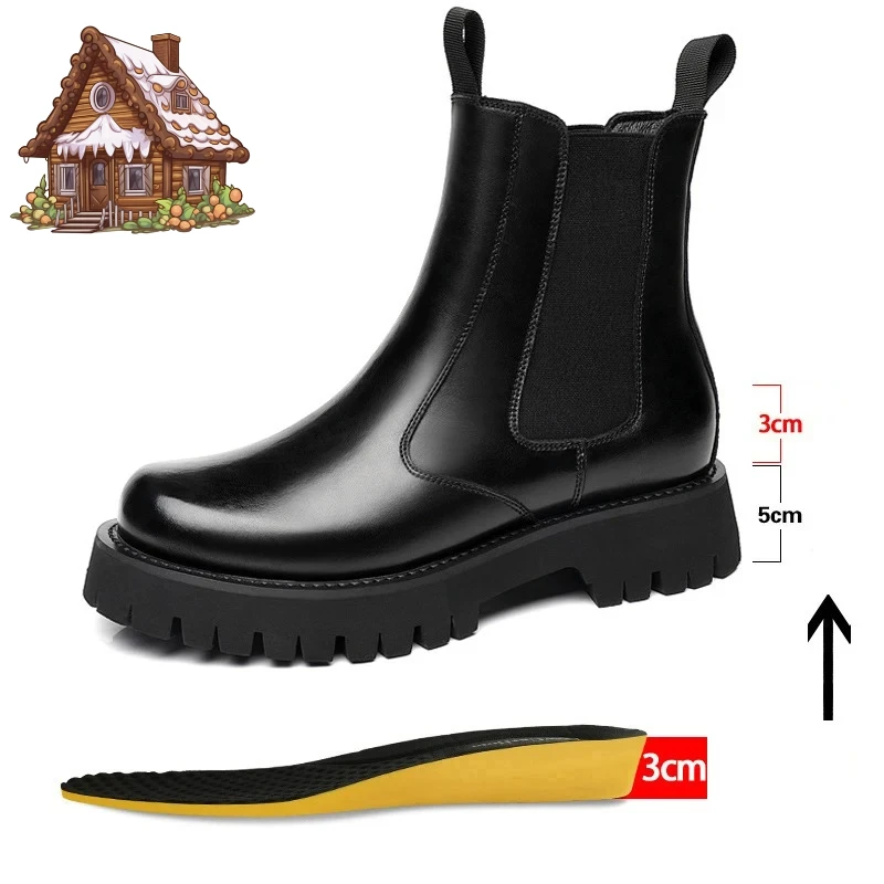 2025 Winter Men Chelsea Rubber Boot Invisible Heel Men Lifted Boots Men ...