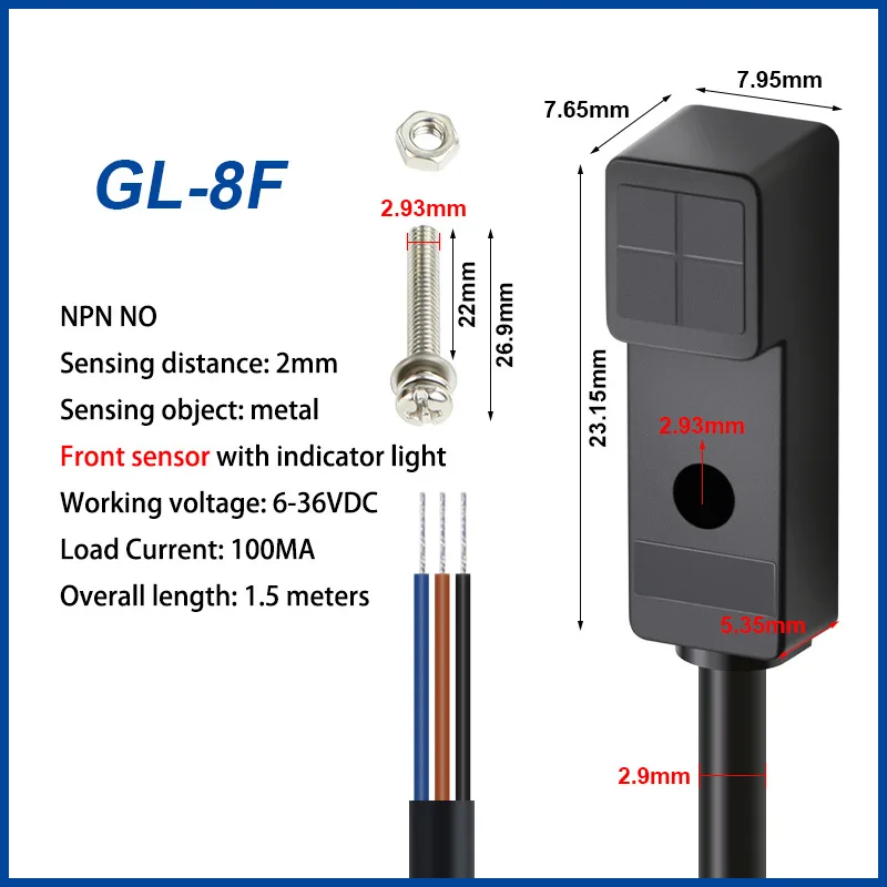 2mm Micro Small Square Proximity Switch Sensor GL-8F 8H Metal Sensor ...