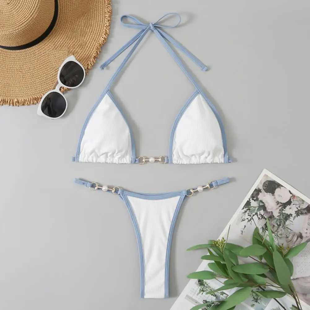 2-Pcs-Set-Trendy-Bathing-Suit-Wire-Free-Thong-Padded-Imitation-Pearl ...