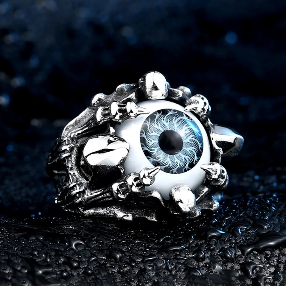 Gothic Vintage Stainless Steel Dragon Claw Evil Eye Rings Fashion Punk ...