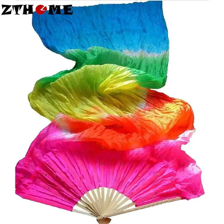 1.8m Multicolor Hand Made Belly Dance Dancing Silk Bamboo Long Fans ...