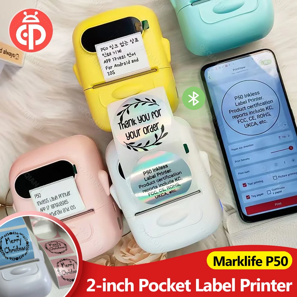 Marklife P50 Portable Thermal Printer like B1 B21 Label Maker Bluetooth Self-Adhesive Sticker ...