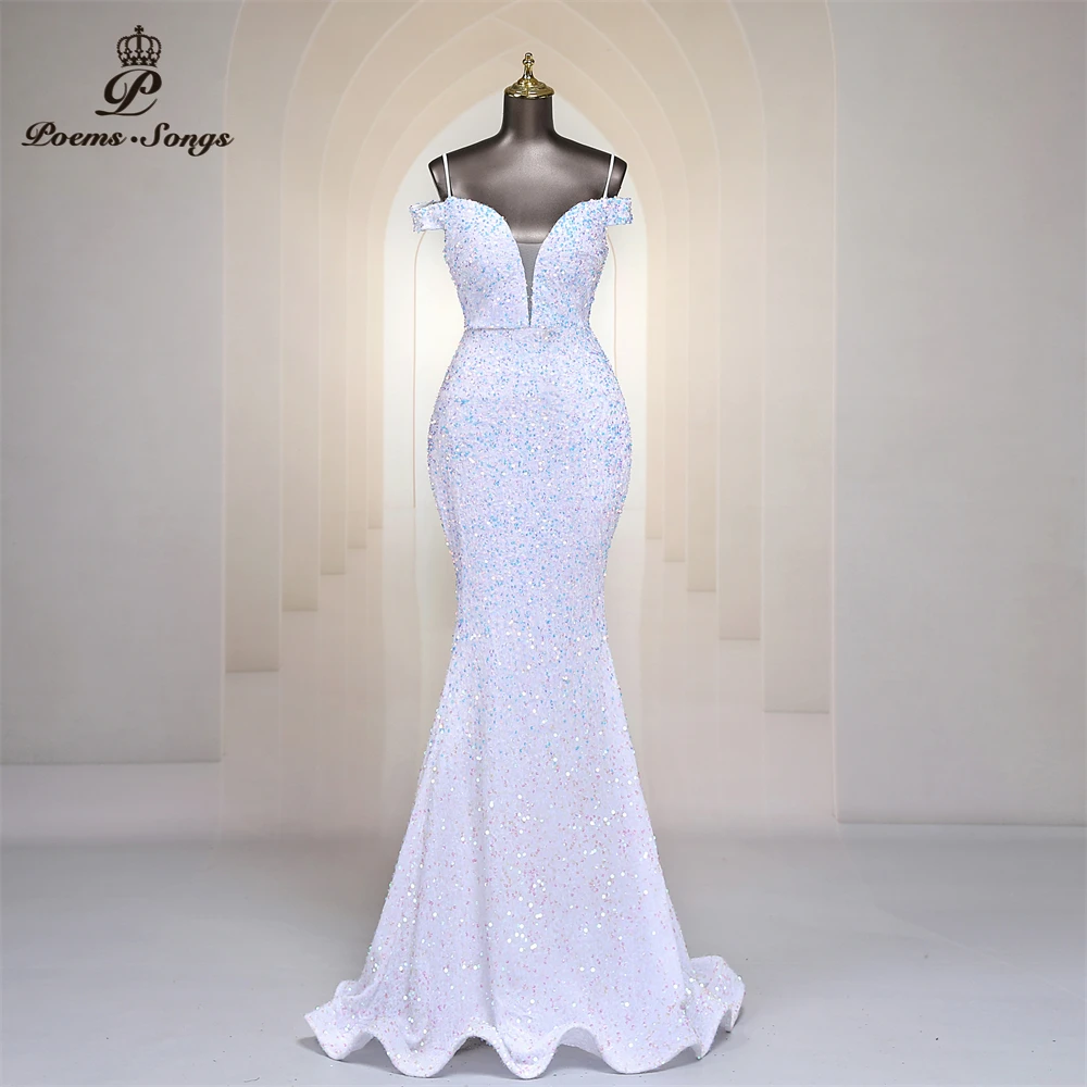 Robe-de-soir-e-sir-ne-paillettes-en-velours-blanc-pour-femmes-bretelles ...