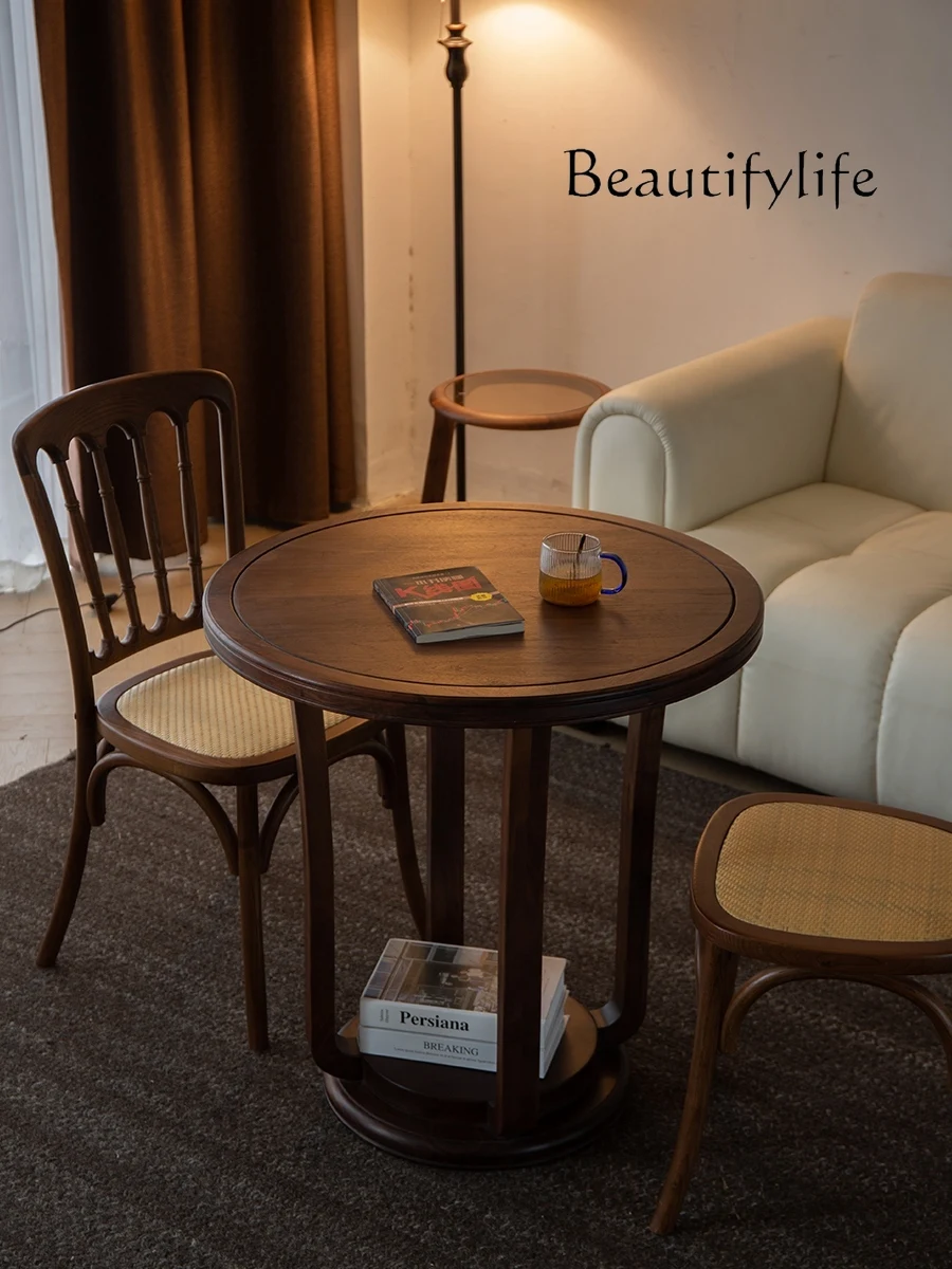 Retro-Style-round-Table-Silent-Style-Black-Walnut-Wooden-Table-Small ...
