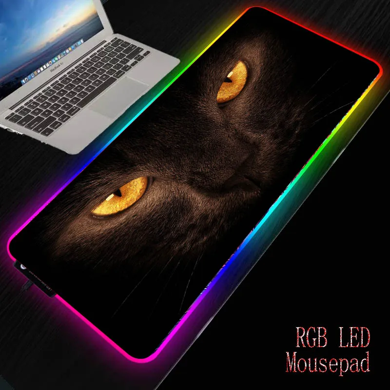 MRGBEST Animal Black Cat Gaming RGB Large Mouse Pad Gamer with Wireless ...