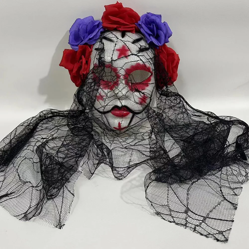 Black Red colourful Ghost Full Face Women Masquerade Mask Lace Roses ...