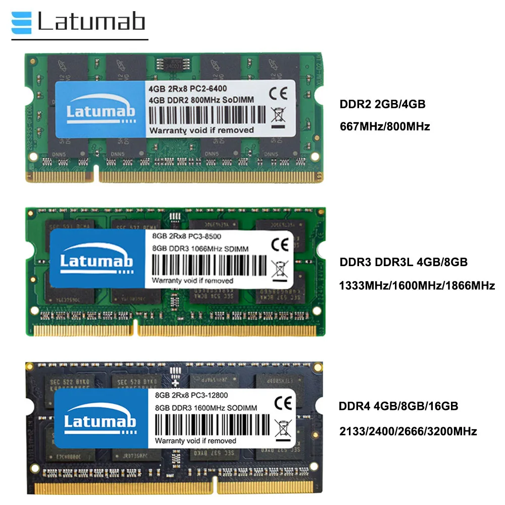 Latumab memória RAM DDR4 DDR3 DDR3L DDR2 2GB 4GB 8GB 16GB 667MHz 800MHz 1333MHz 1600MHz 1866MHz ...
