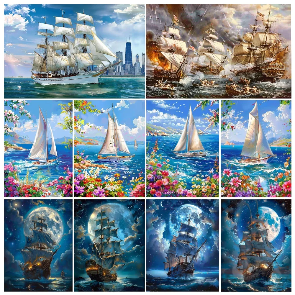Hand Painting Ancient Sailing Ships And Pirate Ships Painting By ...