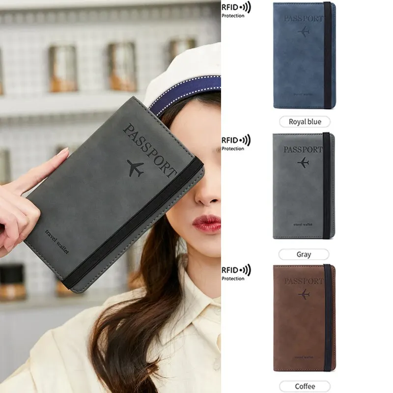 Elastic Band Leather Passport Cover RFID Blocking for Cards Travel ...