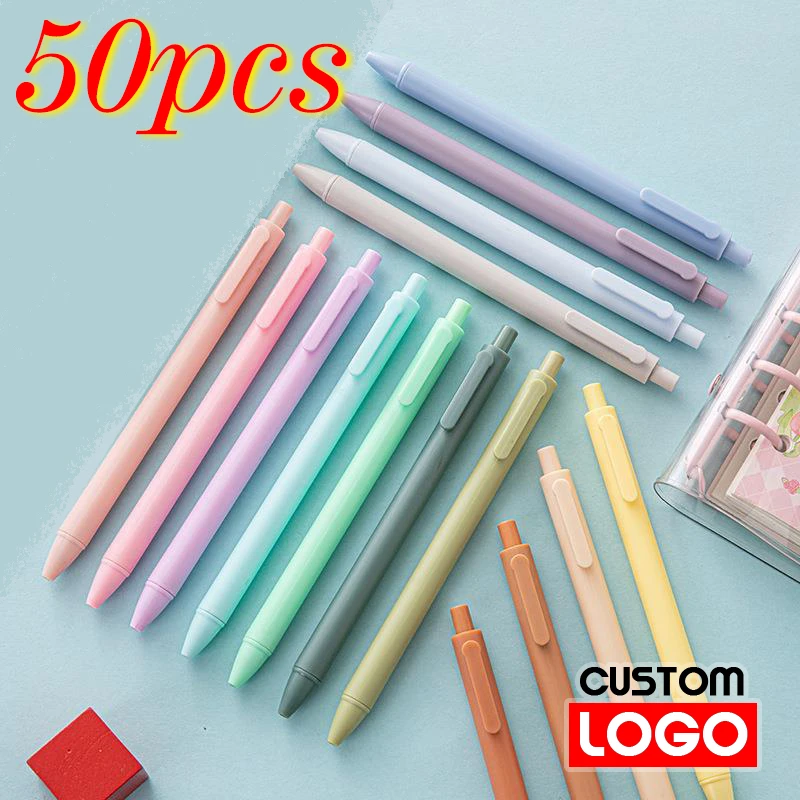 50pcs-Solid-Color-Gel-Pen-Custom-LOGO-Push-type-Student-Exam-Sign-Pen ...