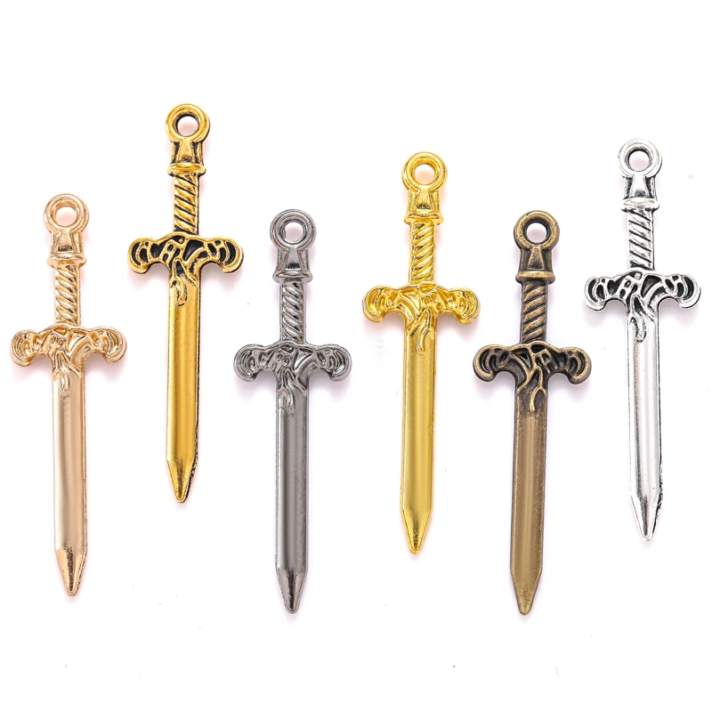 10PCS 6 colors Mixed Alloy Charms Knight Sword Knife Gun Weapons ...
