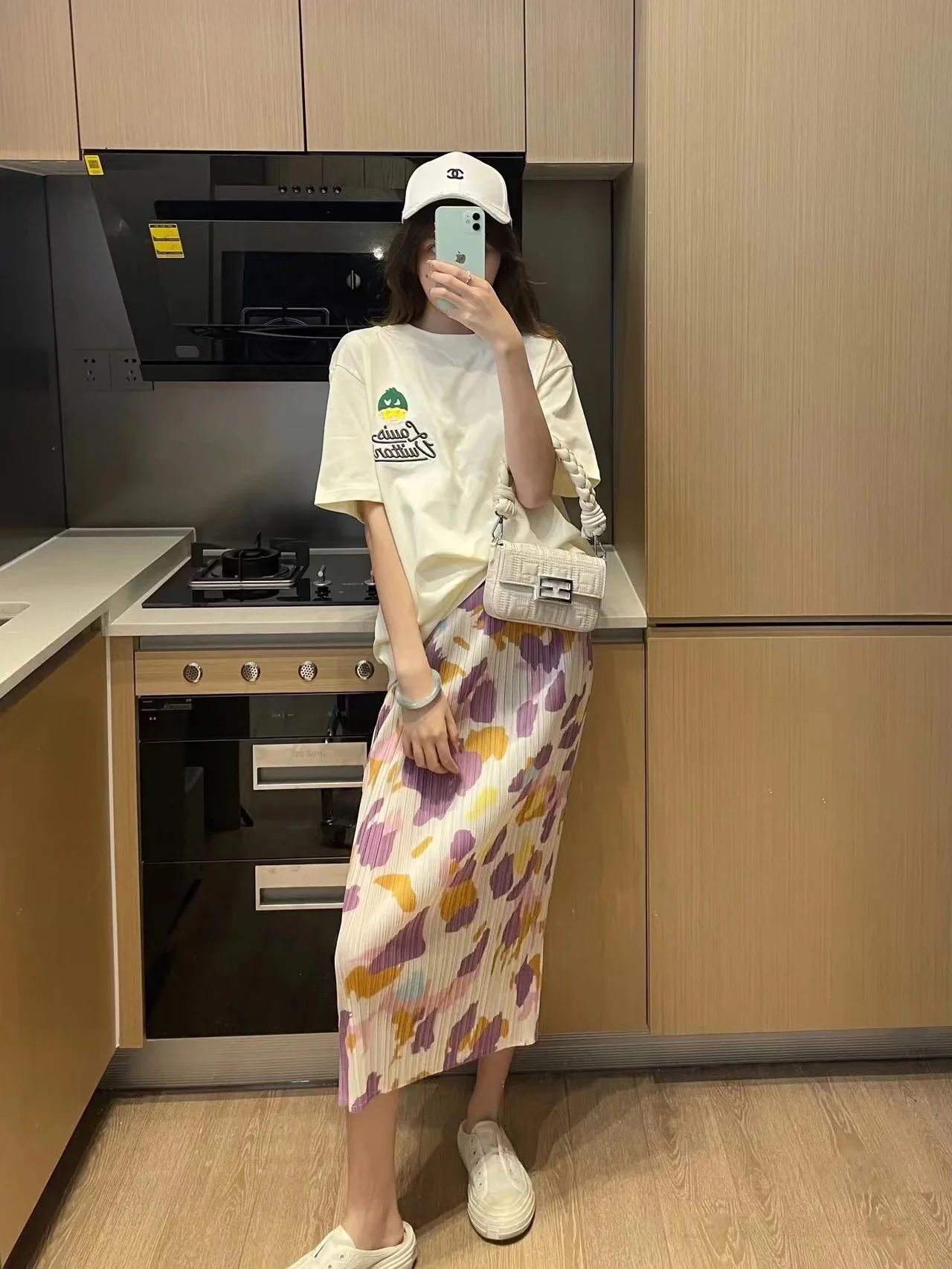 Summer-Pleated-Skirt-with-Slit-Elastic-High-Stretch-Waistband-Perfect ...