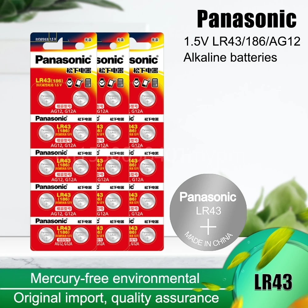 Panasonic 186 LR43 AG12 G12A 386 SR1142 LR1142 1.5V Alkaline Battery ...