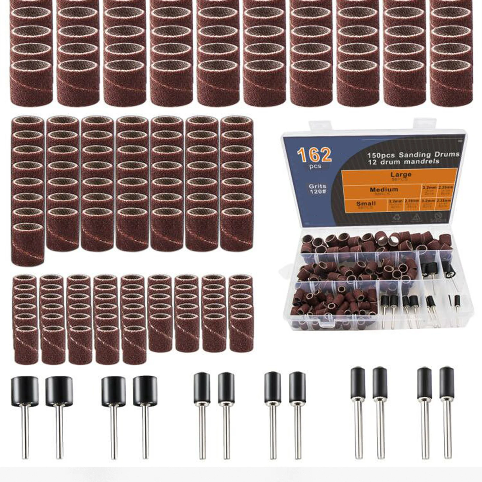 162pcs-Sanding-Drum-Kit-Sanding-Bands-Sleeves-with-Mandrels-for-Dremel ...