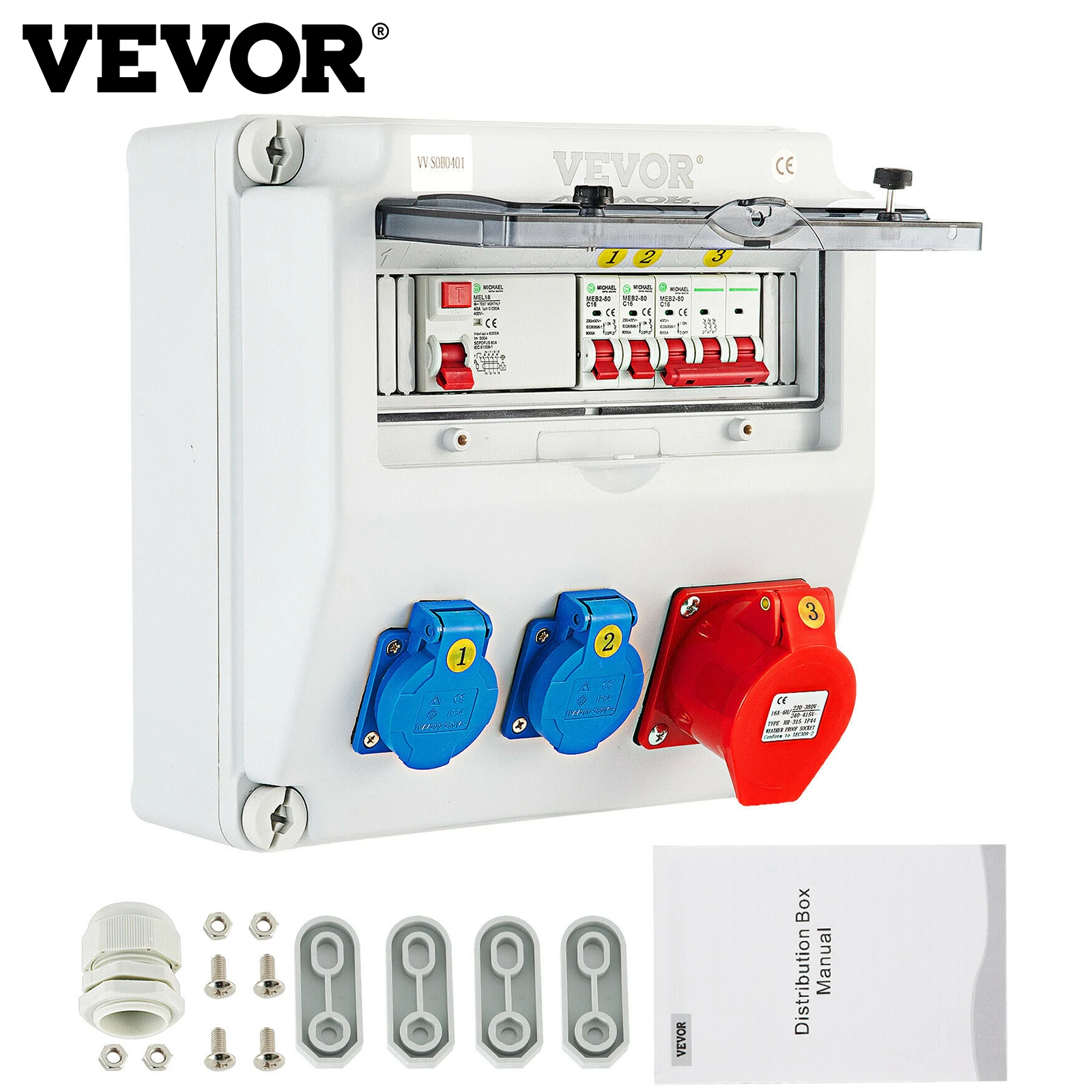 VEVOR Wall Power Distributor Power Distribution Board with 16A 230V ...