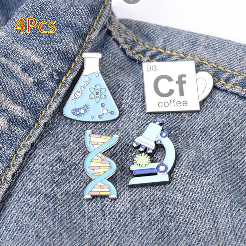 4pcs-Science-Enamel-Pin-Microscope-Beaker-Chemical-Molecular-DNA ...