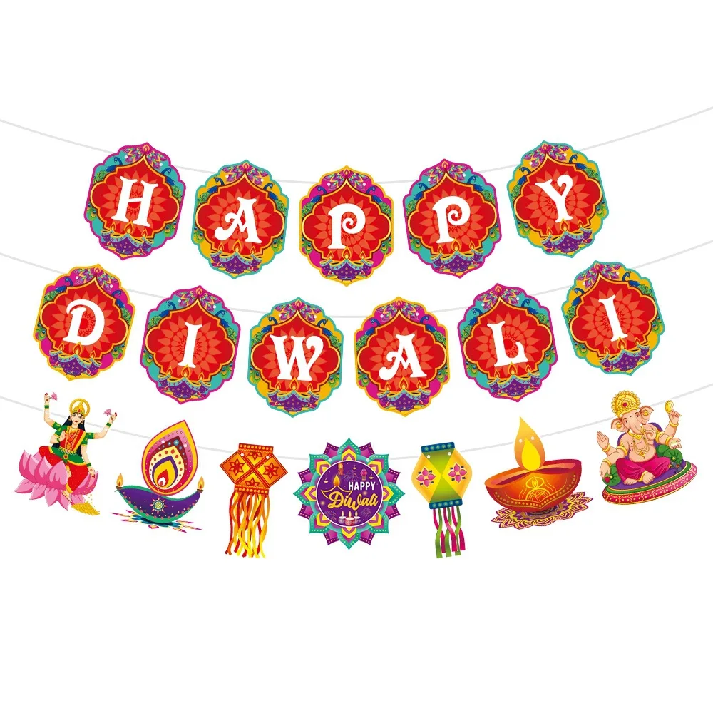 India-Diwali-Theme-Decoration-Banner-Wick-Candle-Pull-Flag-Happy-Diwali ...