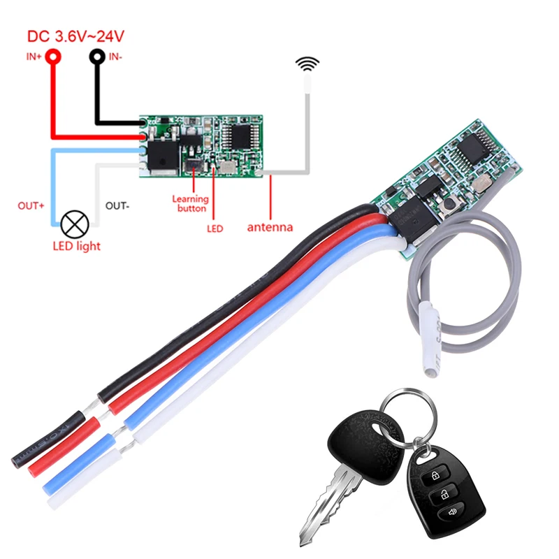 433 Mhz 1CH RF Relay Receiver Universal Wireless Remote Control Switch Micro Module LED Light ...