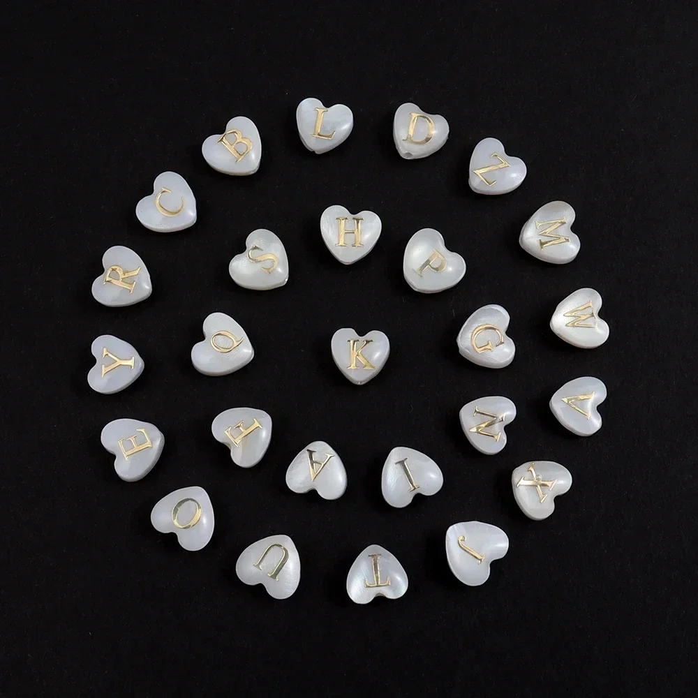Heart-Freshwater-Shell-Alphabet-Bead-26-English-Letters-White-Mother-of ...