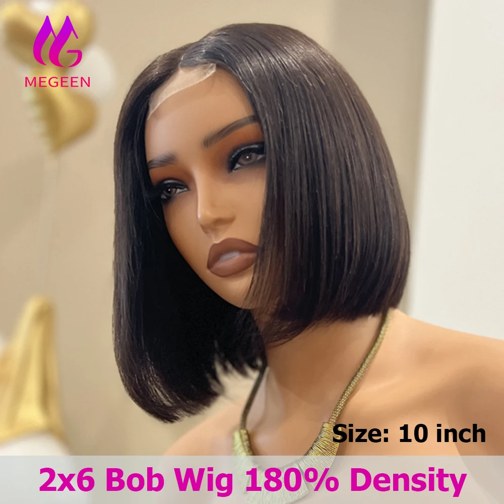 Megeen-Perruque-Bob-Lace-Closure-Wig-Naturelle-Lisse-Cheveux-Courts-2X6 ...