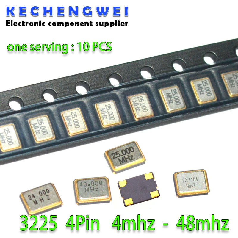 10 sztuk 3225 Metal SMD 4pin 4M 6M 8MHZ 10MHZ 11.0592MHZ 12MHZ 16MHZ 20MHZ 24MHZ 25MHZ 27M 32M ...