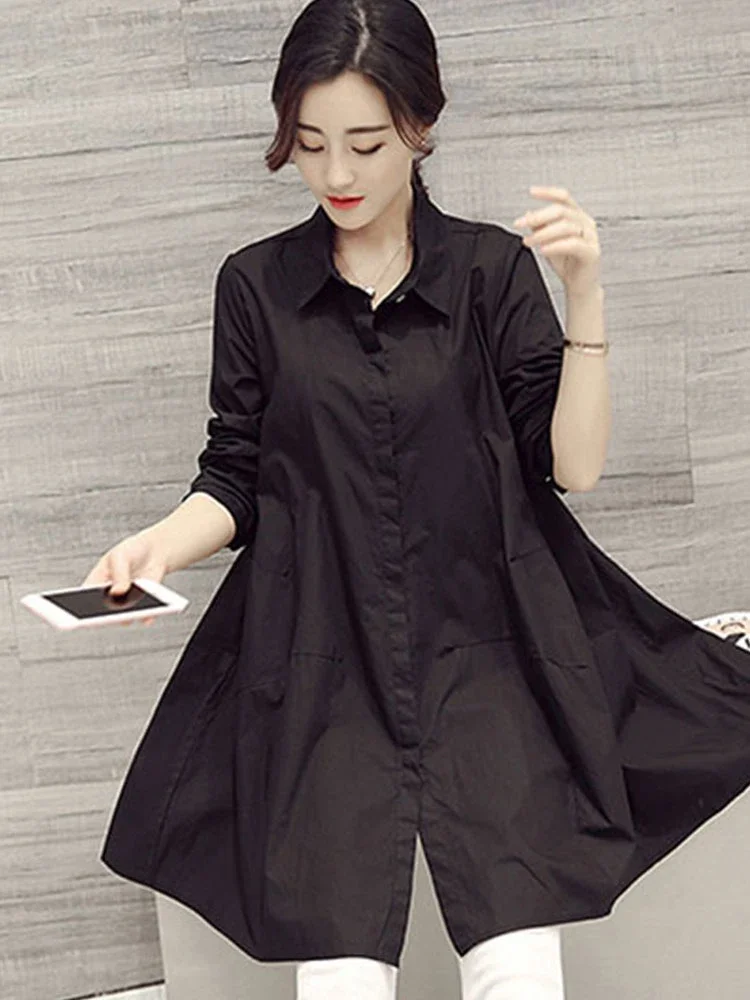 White-Casual-Oversized-Blouses-Women-2024-Autumn-Korean-Fashion-Mid ...