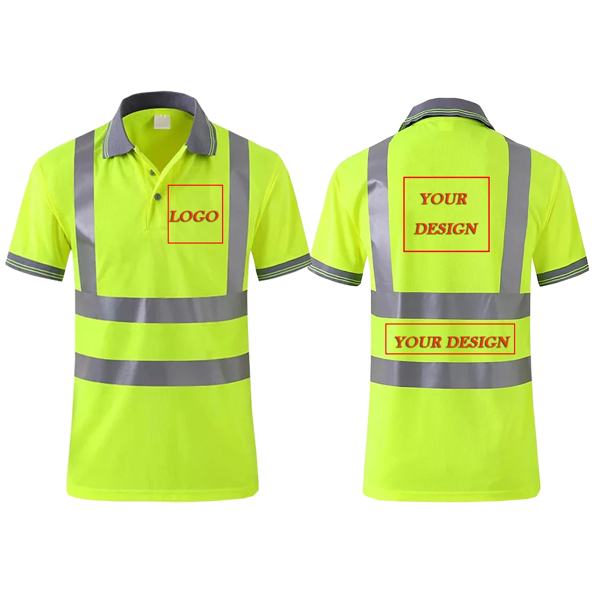 Reflective-Polo-Fluorescent-High-Visibility-Night-Work-Security-Yellow ...