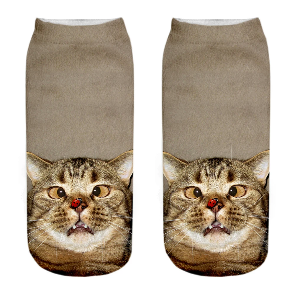 3D Print Funny Cute Cartoon Kitten Unisex Short Socks Creative Colorful ...