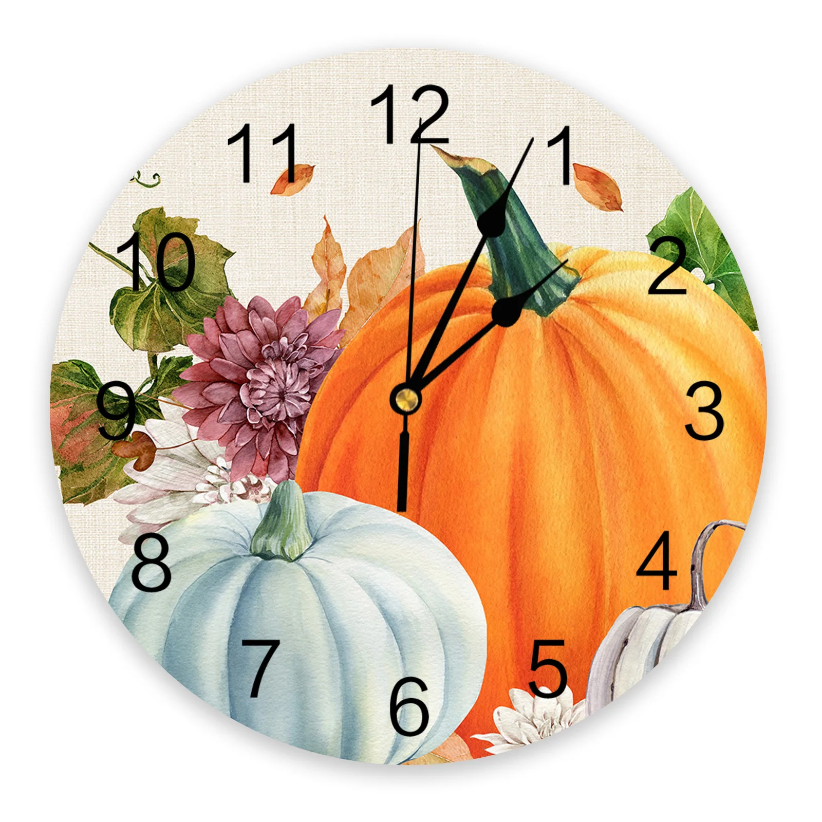 Thanksgiving-Fall-Pumpkin-Maple-Leaf-Wall-Clock-Modern-Design-Silent ...