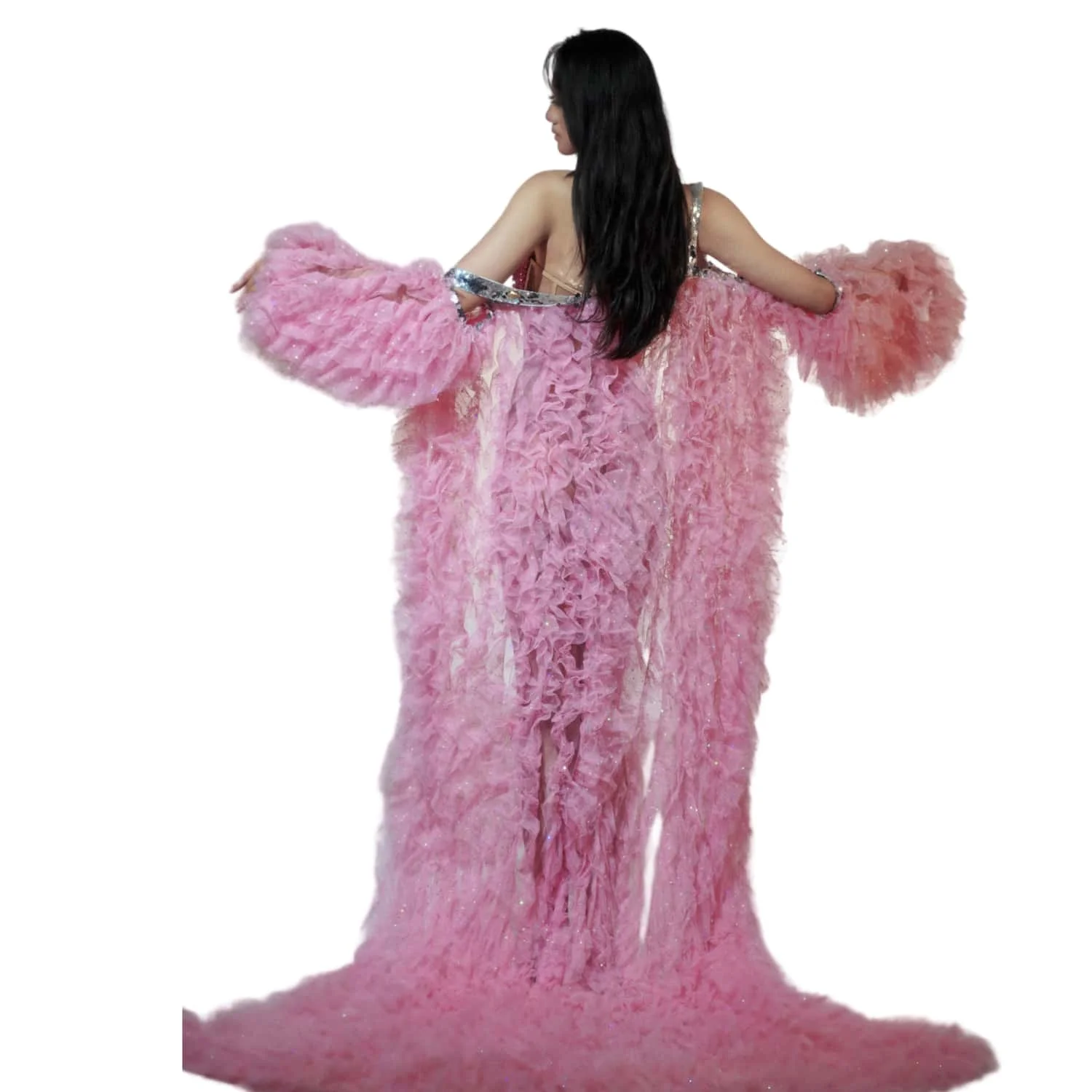 Amazing-Tulle-Coat-for-Stage-Performance-Pink-Tulle-Fluffy-Cape-Ruffles ...